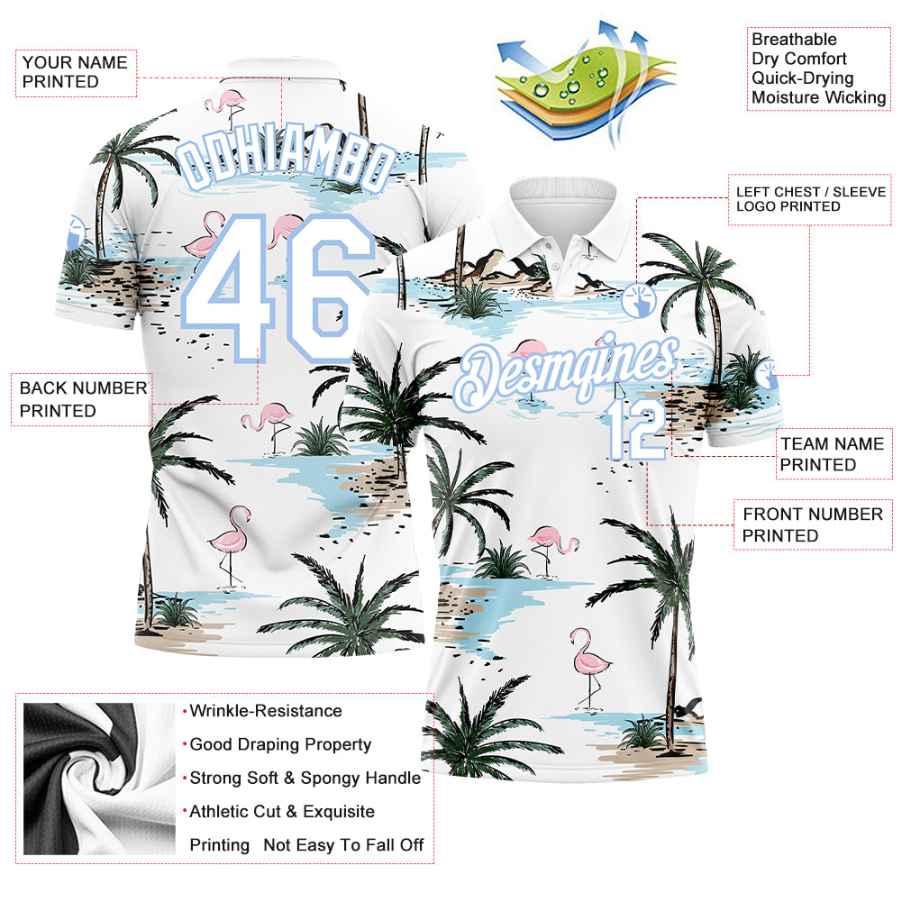 Custom White Light Blue 3D Pattern Design Hawaii Palm Trees Performance ...