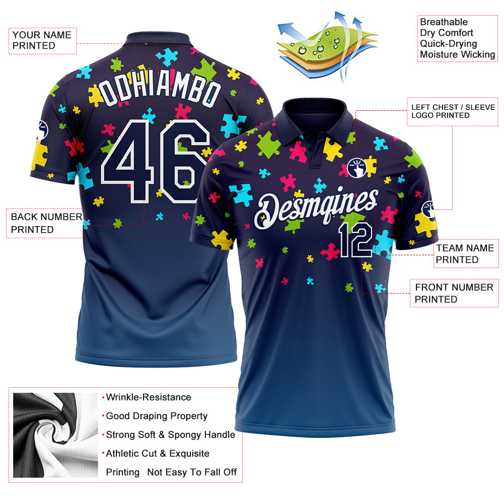 Custom Navy White 3D Pattern Design Autism Awareness Puzzle Pieces ...