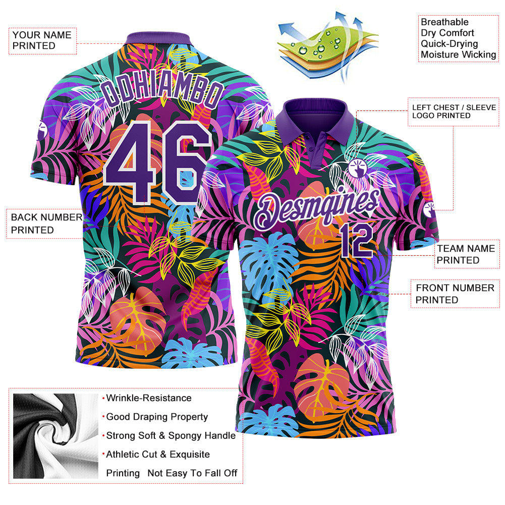 Custom Purple White 3D Pattern Design Hawaii Palm Trees Performance ...