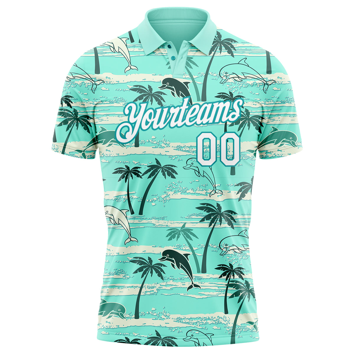 Custom Teal White 3D Pattern Design Hawaii Palm Trees Performance Golf ...
