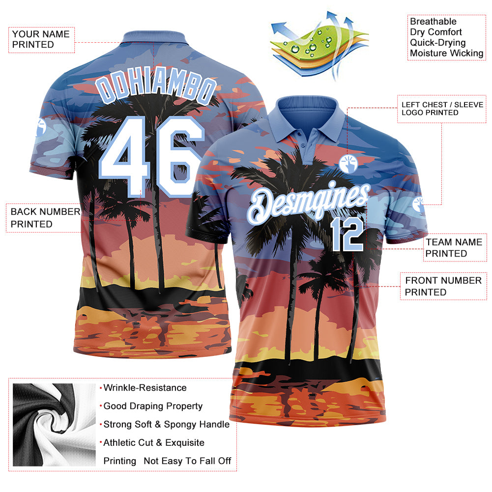 Custom Light Blue White 3D Pattern Design Hawaii Palm Trees Performance ...