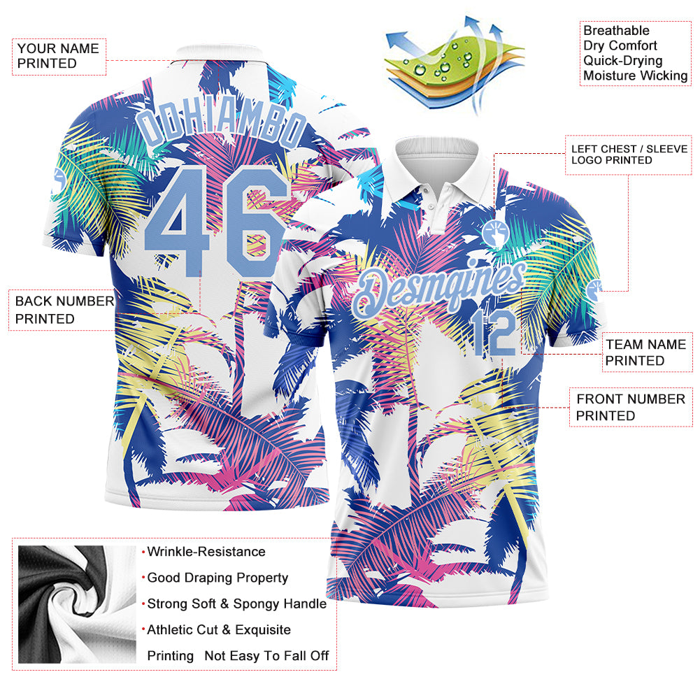 Custom White Light Blue 3D Pattern Design Hawaii Palm Trees Performance ...