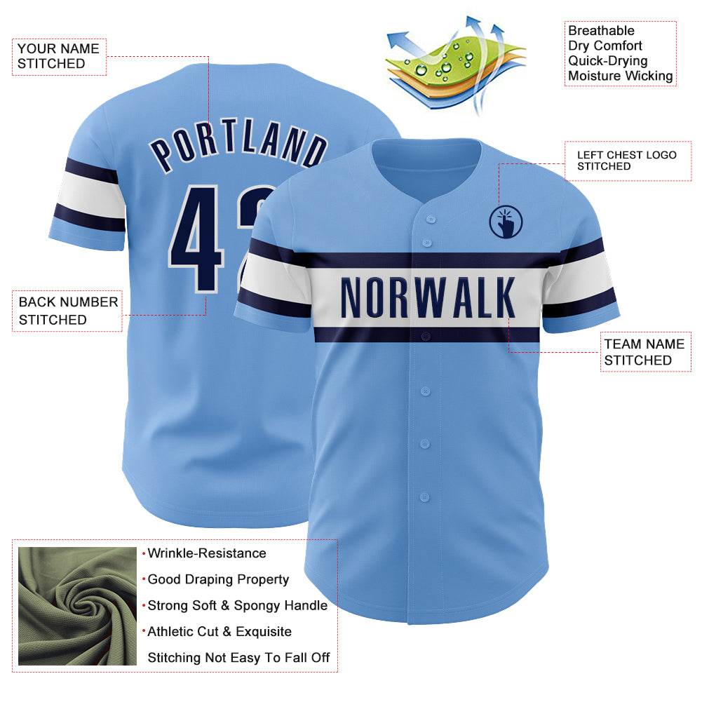 Custom Light Blue Navy-White Authentic Baseball Jersey Sale– Fcustom