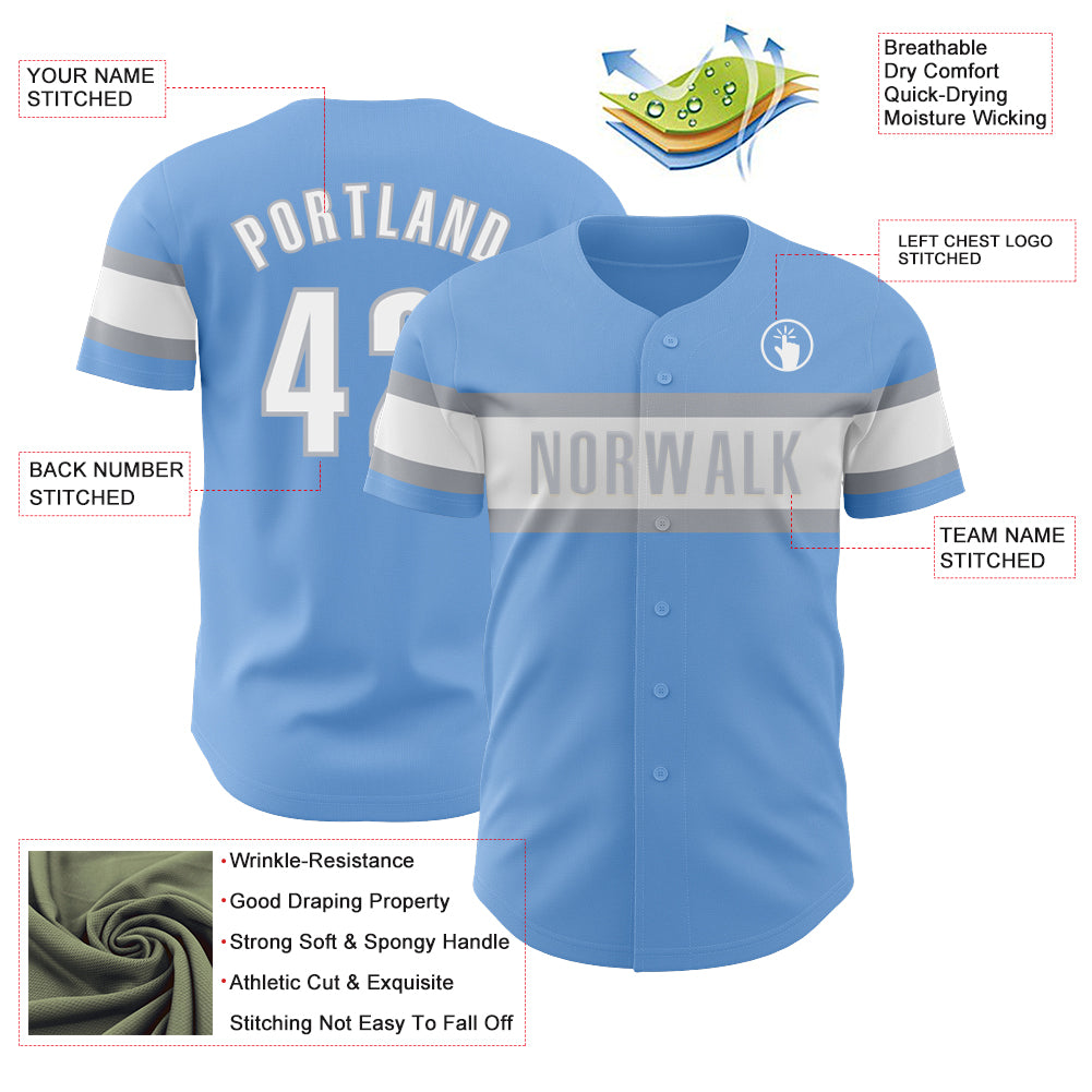 Custom Light Blue White-Gray Authentic Baseball Jersey Sale– Fcustom