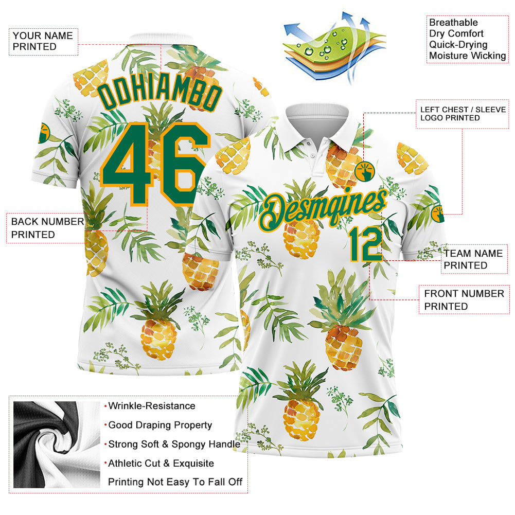 Custom White Kelly Green-Gold 3D Pattern Design Pineapples Performance ...