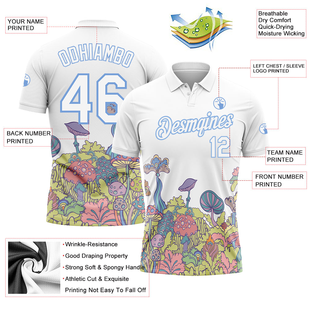 Custom White Light Blue 3D Pattern Design Colorful Flowers And ...