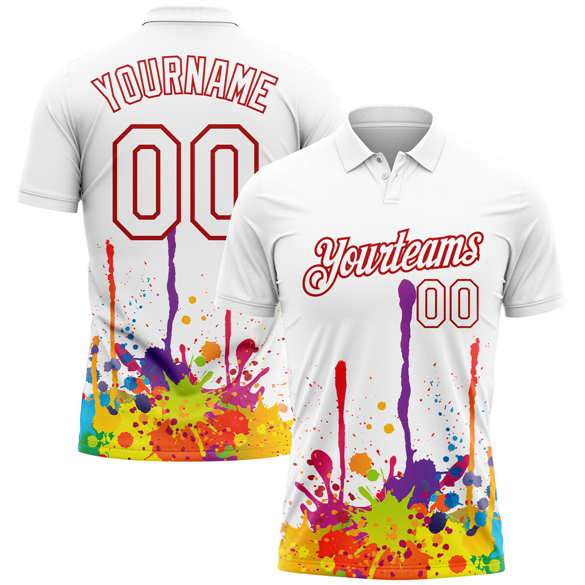 Custom White Red 3D Pattern Design Colorful Bright Ink Splashes ...