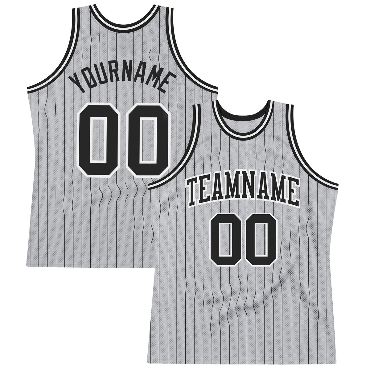 Custom Gray Black Pinstripe Black-White Authentic Basketball Jersey ...