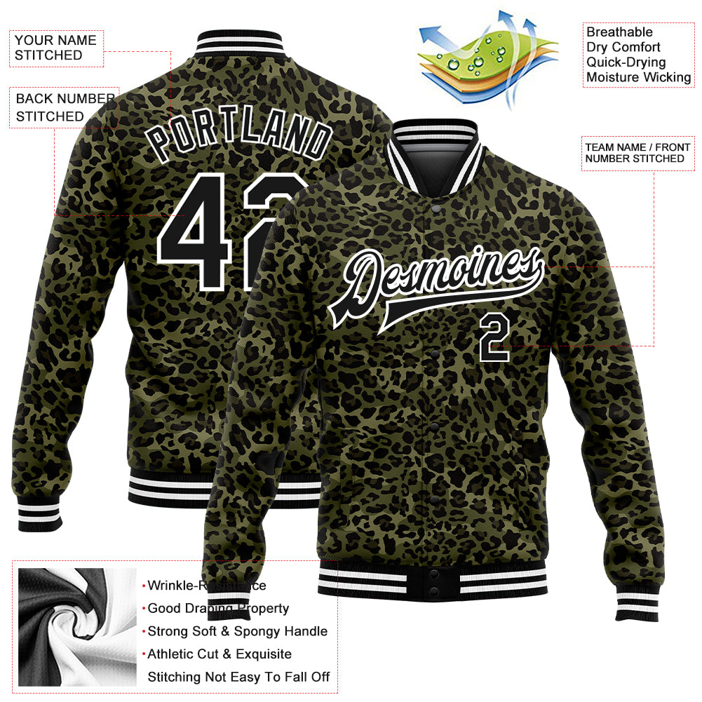 Custom Camo Black-White Leopard Print 3D Pattern Design Bomber Full ...