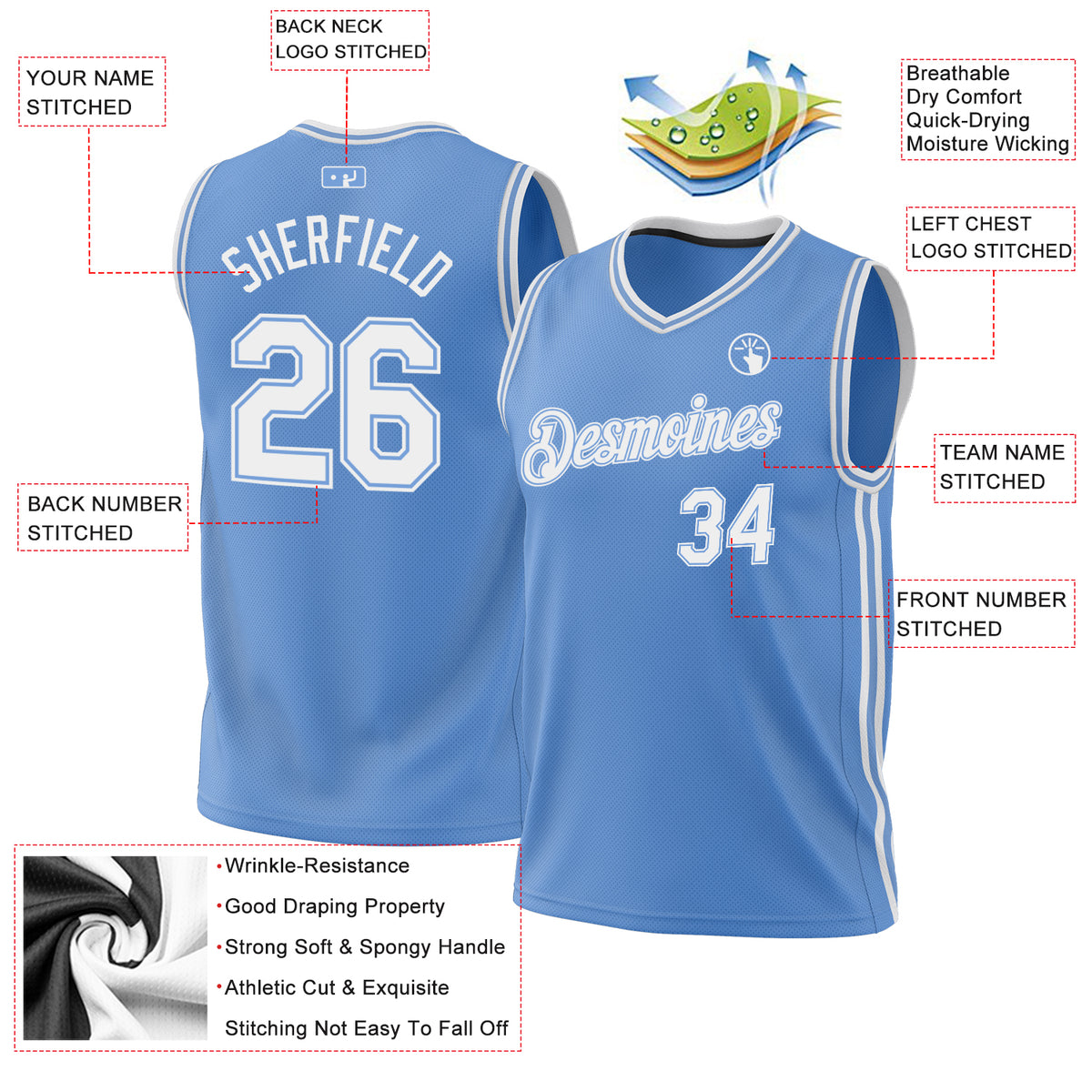Custom Light Blue White-Light Blue Authentic Throwback Basketball ...