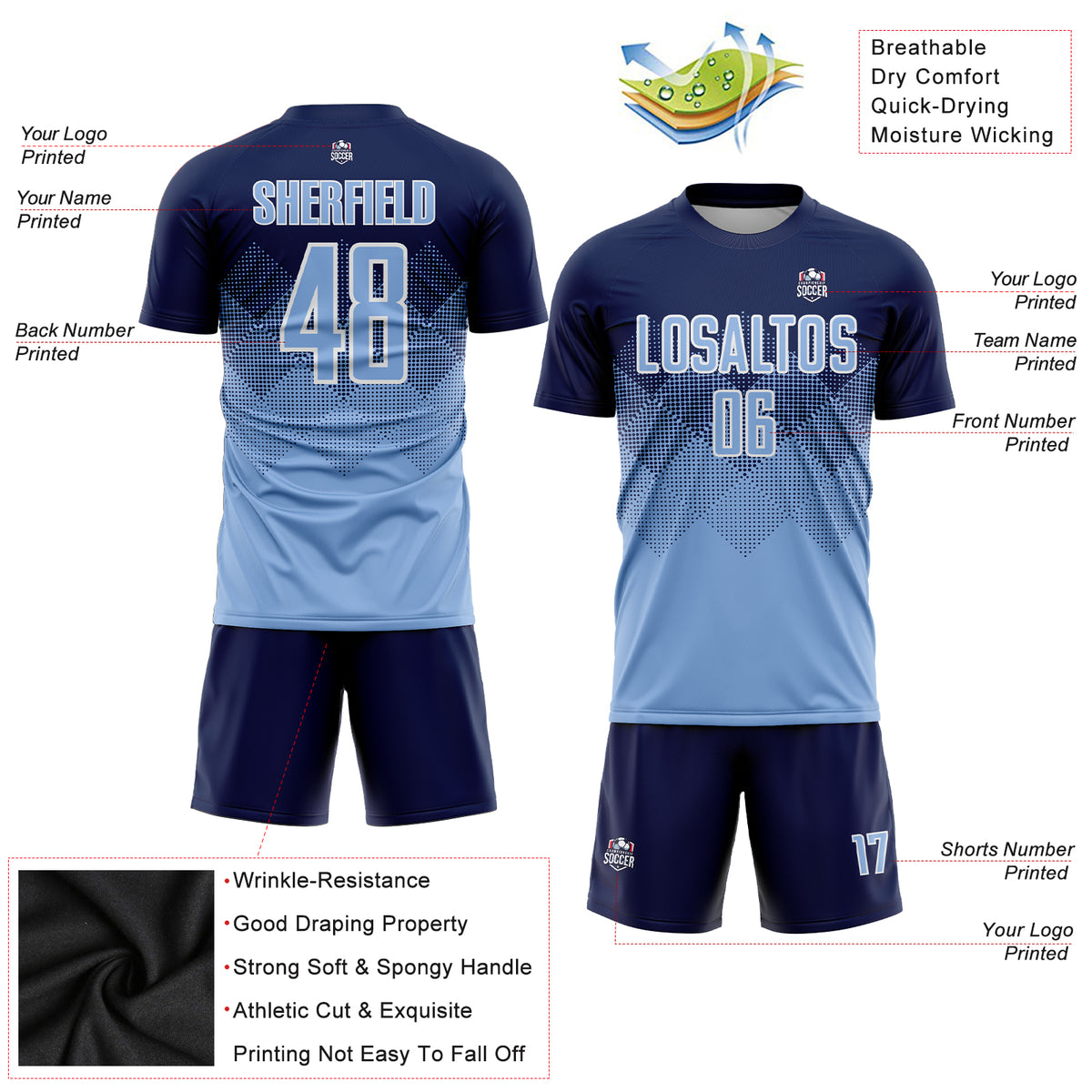 Custom Navy Light Blue-White Sublimation Soccer Uniform Jersey Sale ...